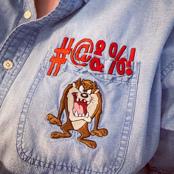 Warner Bros. | Tops | Vintage Looney Tunes Taz Button Down Tshirt ...